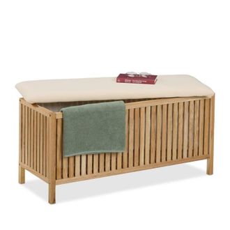 Relaxdays Banc avec rangement, meuble &agrave; linge, capacit&eacute; : 100 l, h x l x p : env. 50 x 100 x 38 cm, nature et noir - Relaxdays