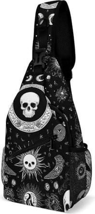 Generic Sacoche Homme Bandouliere Tatouages mignons dHalloween gothiques : cr&acirc;ne de corbeau, soleil et lune Mode Sac &agrave; Bandouli&egrave;re Polyester Sac Poitrine pour