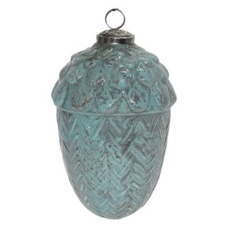 Clayre & Eef Weihnachtskugel Eichel &Oslash; 10 cm Gr&uuml;n Glas Metall Weihnachtsdekoration