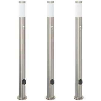 vidaXL Pollerleuchten mit Sensor&Steckdose 3er 110 cm Edelstahl IP44 vidaXL