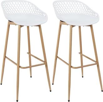 Altobuy TRESSIE - Lot de 2 Tabourets Blancs Pieds Effet Bois Verni