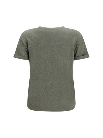 Brunello Cucinelli Cashmere Blend with Glitter Effect T-Shirt - Green