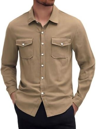 Generic Chemise &agrave; manches longues pour homme - Chemise noire &agrave; manches longues - Coupe droite - Chemise d&eacute;t&eacute; pour homme - Respirant - Chemise daffaires avec p