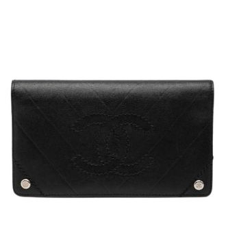 Chanel Portefeuille long vintage doccasion (bi-pli) - Femme - Pre-owned - Noir - Taille: ONE Size