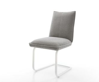 DELIFE Freischwinger Lelio-Flex Strukturstoff Soft Grau Freischwinger flach Wei&szlig; Taschenfederkern, Esszimmerst&uuml;hle