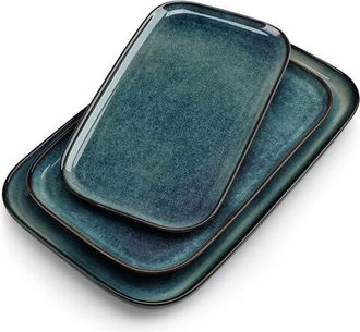 VANCASSO Lot de 3 assiettes de service en faïence motif étoile - Passe au lave-vaisselle et au micro-ondes - Assiettes plates - Assiettes à dessert - Assiettes