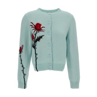 Barrie Femme, Pulls, Bleu, Taille: 42 FR Gilet en cachemire &agrave; motif chardon