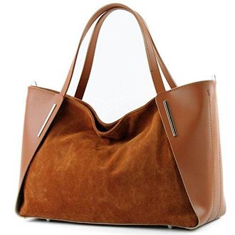 modamoda.de Ital Shopper Sac en cuir/daim T126, Couleur:cognac