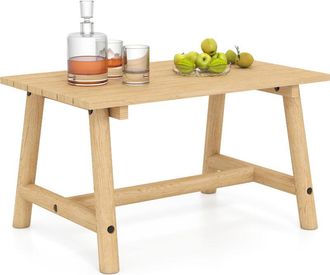 Costway Costway - Table Basse dExt&eacute;rieur en Bois Massif avec Plateau &agrave; Lattes, Table Rectangulaire pour Jardin, Pelouse, 90 x 55 x 50 cm, Charge 125KG