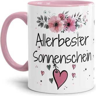Tassendruck Tasse mit Spruch - Allerbester Sonnenschein weiblich - Bedruckter Kaffeebecher mit süßem Motiv - Geschenkidee für Lieblingsmenschen - Innen & Henkel R