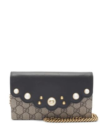 Gucci 2000-2015 GG Supreme Peony Pearly Umhängetasche mit Kettenriemen - Braun