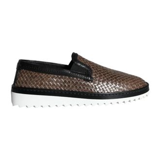Dolce & Gabbana Braun Schwarze Lederne Gewebte Loafers - - Shoes - Herren - Braun - 40 1/2 EU