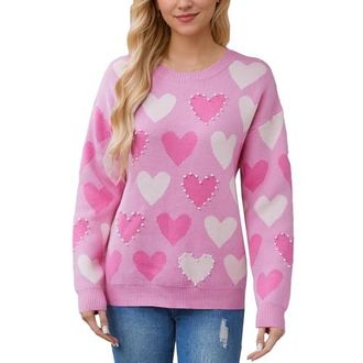 Generic Pull tricot&eacute; &agrave; manches longues pour la Saint-Valentin - Grande taille - Coupe ample - Doux et confortable - Imprim&eacute; coeur - Pour femme - Chaud - Impri