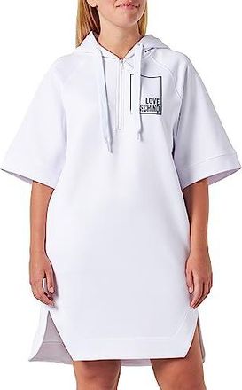 Love Moschino Coupe décontractée à Capuche et Manches Courtes Robe, Blanc Optique, S Femme