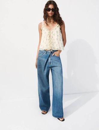 Mango Haut fleuri avec d&eacute;tails de nauds blanc cass&eacute; - Femme - XS - MANGO