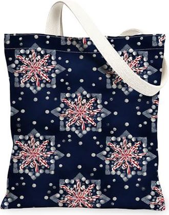 Generic Sacs fourre-tout en toile bleu marine, motif flocon de neige, sacs de courses r&eacute;utilisables, modernes, &eacute;l&eacute;gants, l&eacute;gers et lavables en toile pour sall