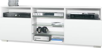 Vladon TV-Board Granada, Lowboard mit 2 Türen und 6 offenen Fächern, Korpus Weiß matt, Fronten in Weiß matt (146 x 54 x 35 cm)