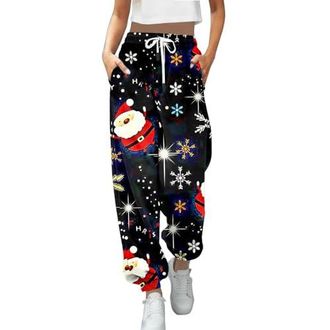 Generic Pantalon de jogging taille haute imprimé de Noël pour femme avec poches, coupe ample, cordon de serrage élastique, pour gym, course à pied, entraîneme