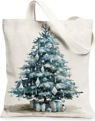 Generic Sacs fourre-tout en toile motif sapin de No&euml;l, sacs de courses r&eacute;utilisables, confortables, festifs, l&eacute;gers et lavables, toile pour cadeaux, voyage, &eacute;