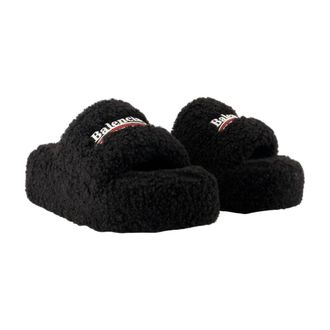 Balenciaga Womens Shearling Platform Slipper Black