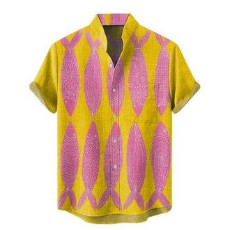 Generic Hauts pour hommes, chemises de plage color&eacute;es, chemise &agrave; manches courtes, col montant, chemise boutonn&eacute;e, grande taille, haut d&eacute;t&eacute; l&eacute;ger, imprim&eacute; en 3