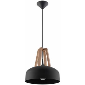 ETC Shop Pendelleuchte schwarz Hängeleuchte natur Holz Wohnzimmerlampe Decken Hängelampe, Metall rund,1x E27, DxH 30x100 cm