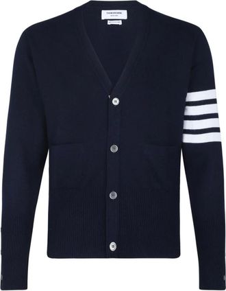 Thom Browne Homme, Pulls, Bleu, Taille: XL 4-Bar Cardigan