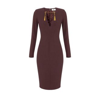 Elisabetta Franchi Femme, Robes, Violet, Taille: 40 FR Robe en cr&ecirc;pe l&eacute;ger avec cha&icirc;ne de bijoux