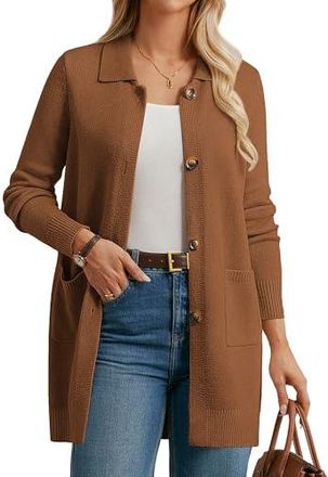 Grace Karin Cardigan long &agrave; manches longues avec col &agrave; revers et boutons, avec poches, pour femme, S