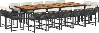 vidaXL Ensemble à manger de jardin 15 pcs coussins noir résine tressée vidaXL