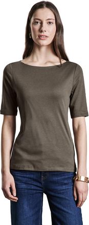 Street One Damen A322576 T-Shirt In Unifarbe, Muddy Brown, 36 EU