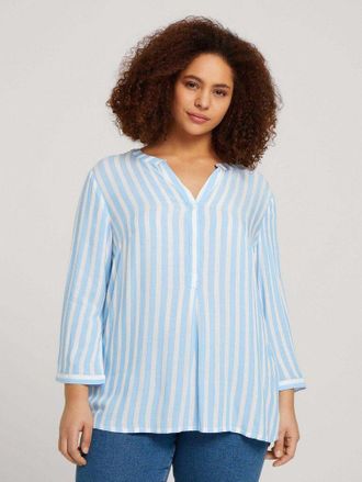 Tom Tailor Langarmbluse Blusen & Shirts Plus Size - Henleybluse mit Streifenmuster