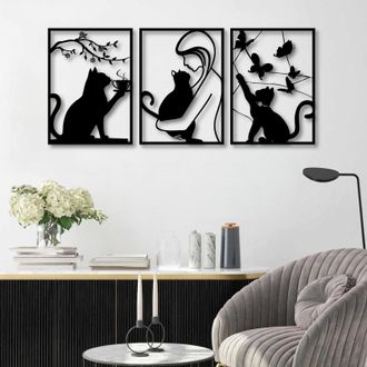 Generic Moderne minimalistische Wandkunst aus Metall, Katzen-Wanddeko, Wanddeko Frau h&auml;lt Katze, Katzen f&uuml;r Wohnzimmer, Schlafzimmer, Badezimmer (Schwarz, 31 