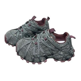 Generic YUJIEBB Baskets &agrave; plateforme &eacute;paisse en tissu &agrave; paillettes pour femme Chaussures de sport &agrave; lacets &eacute;pais, Rouge, 35.5 EU