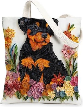 Generic Sac fourre-tout en toile r&eacute;utilisable pour le shopping Motif chien Rottweilers 33 x 38 cm