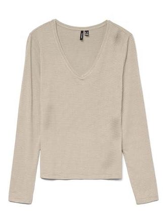 Vero Moda Vmlava Glitter Ls V-Neck Top Stripe GA, Cr&egrave;me, XL