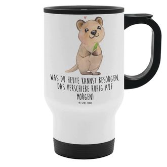Mr. & Mrs. Panda Travel Mug Quokka Happy - Geschenk, Thermobecher mit Henkel, Verschieben, thermosbecher, Dinge Erledigen, Kaffeebecher To Go, Lustiger Spruch, outdoor