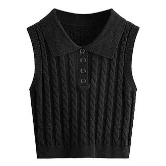 Generic Gilet sans Manche Femme Gilet Femme D&eacute;contract&eacute; Quotidien Ville Broderie Florale Col V - Boutonn&eacute;, Top Court pour Look Romantique