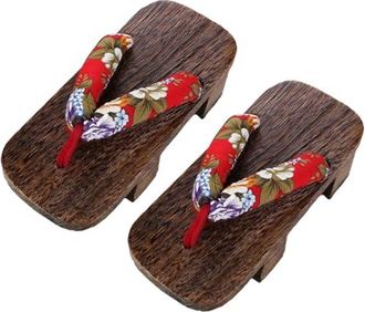 Frcolor Pantoufles dÉté Sabots Japonaises Femme Bois Léger Tongs Décoratives Respirantes pour Cosplay Intérieur Marche Extérieure Fête