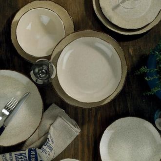 Hermia Cinnamon Dinner Set (18 Pieces), 100% Porcelain | Service Plates (6), Dinner Plates (6), Dessert Plates (6) | Dishwasher & Microwave Safe, Elegant Des