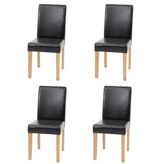 Mendler Lot de 4 chaises de s&eacute;jour Littau - Simili-Cuir, Noir, Pieds clairs