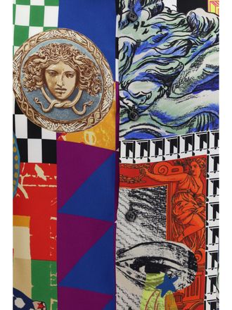 Versace Mens Silk Twill Shirt With Medusa Print Multicolour