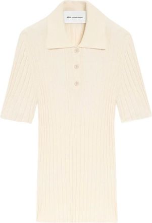 Ami Femme, Tops, Blanc, Taille: 42 FR Polo Tricot Blanc Manches Courtes
