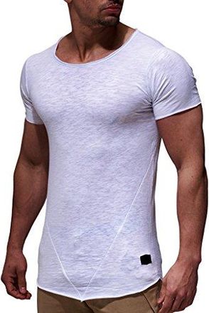 LEIF NELSON LN6281 T-shirt à manches courtes et col en rond pour homme Coupe ajustée Style moderne T-shirt à teneur en coton - Blanc - XX-Large