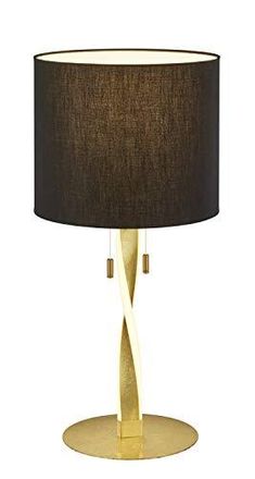 Trio Leuchten Nandor 575310379 Tischleuchte, Metall Schwarz Matt/Goldfarbig, 3 Watt, Stoffschirm Schwarz