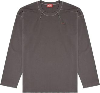 Diesel Homme, Tops, Gris, Taille: 2XL T-shirt &agrave; Manches Longues avec Coutures Contrast&eacute;es