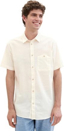 Tom Tailor Herren Chambray Kurzarm-Hemd mit Brusttasche, Soft Light Beige, XXL
