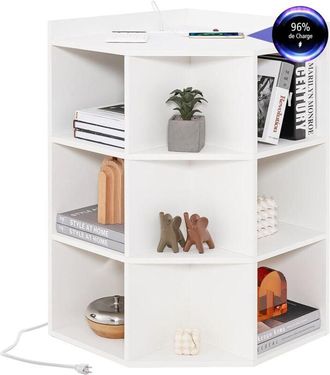 Costway &Eacute;tag&egrave;re dAngle 3 Niveaux Biblioth&egrave;que Ouverte 4 Niveaux avec Station de Charge, Port USB & Type-C, 2 Prises, 9 Compartiments, pour Salon, Blanc
