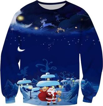 Generic 2024 Imprim&eacute; No&euml;L Sweatshirts Pull De Moche Hiver 3D Renne Capuche Col Rond Sweat Manches Longues Cachemire Flocon Impression T-Shirt pour Femmes Homm