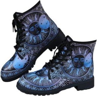 Onsoyours Bottes Femme Automne et Hiver Gothiques Punk Bottines Biker Cheville à Talon Bloc Impression Bout Rond